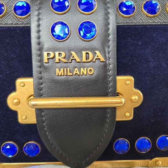 Prada | Bags | Prada Cahier Navy Blue Velvet City Calf Saffiano Leather Crystal Handbag Bag ...